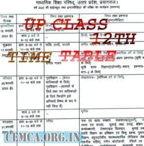 UP Board Class 12 Time Table 2025, All Stream Date Sheet upmsp.edu.in